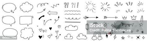 손으로 그린 선 귀여운 별 반짝임 하트 화살표 요소 낙서 하트 화살표 별 반짝임 장식 세트 아이콘입니다 간단한 스케치 선 스타일 강조 주의 패턴 요소 벡터 만화에 대한 스톡