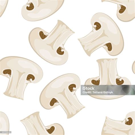 벡터 버섯 슬라이스 원활한 패턴 음식 배경 만화 플랫 스타일로 일러스트 다진 샴페인 건강한 식생활에 대한 스톡 벡터 아트 및 기타 이미지 건강한 식생활 균류 날것