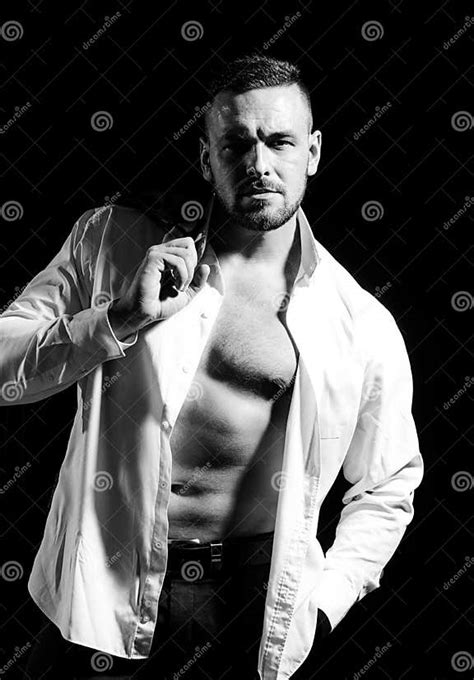 Portrait Of Stylish Handsome Young Man Undress Shirt Fashion Guy Naked Body Nude Bare Torso