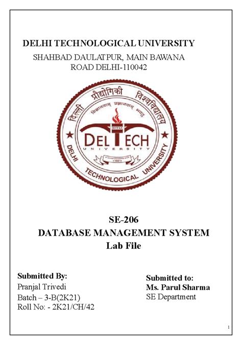 Dbms File Delhi Technological University Shahbad Daulatpur Main Bawana Road Delhi 110042 Se