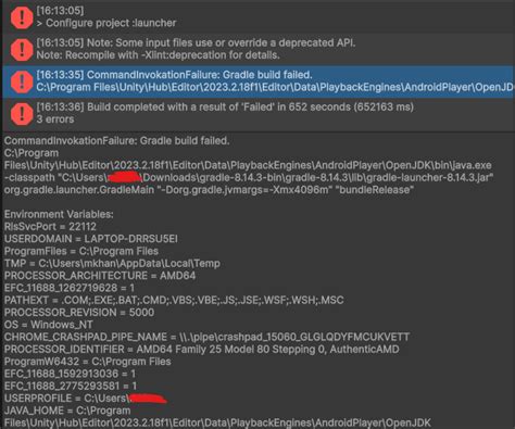 C Unity Build Failed Commandinvokationfailure Gradle Build Failed Stack Overflow