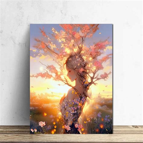 Ruopoty 프레임 숫자 나무 풍경 색칠 수공예 키트 그림 캔버스 그림 소녀 그림 홈 장식 수공예품 및 바느질