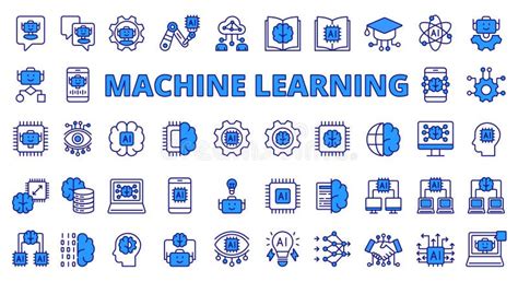 Machine Learning Icons Line Design Blue Machine Learning Ai Ml