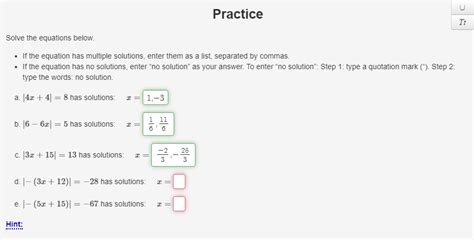 Solved 그 Practice It Solve the equations below If the Chegg com