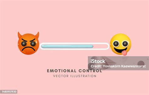 악마의 얼굴과 행복한 얼굴 사이의 3d 슬라이더 막대 감정 조절 정신 건강 및 대인 관계 개선 자기 인식 개념 벡터 그림 3차원 형태에 대한 스톡 벡터 아트 및 기타 이미지