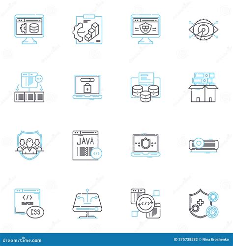 Digital Defense Linear Icons Set Cybersecurity Encryption Firewall Malware Phishing