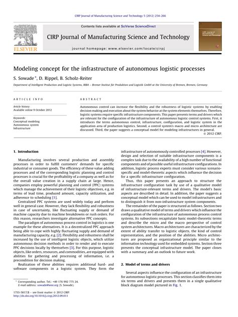 Pdf Modeling Concept For The Infrastructure Of Autonomous Logistic Processes