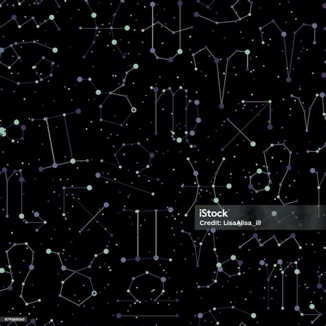 별자리 완벽 한 패턴 라인와 검은 하늘에 별과 별자리 스타일에 모든 조디악 표지판 별이 빛나는 조디악 기호의 끝 없는 배경 검은색에 대한 스톡 벡터 아트 및 기타 이미지