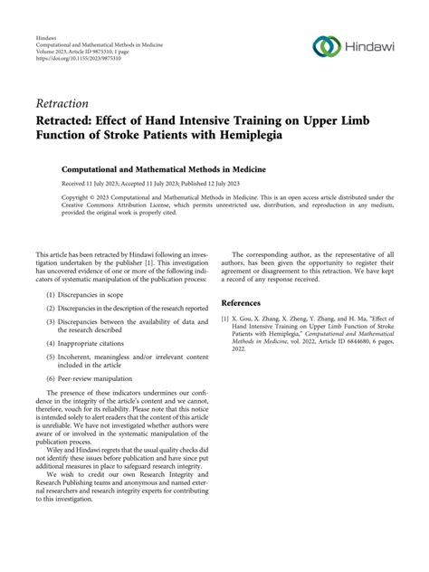 Pdf Retracted Effect Of Hand Intensive Training On Upper Limb