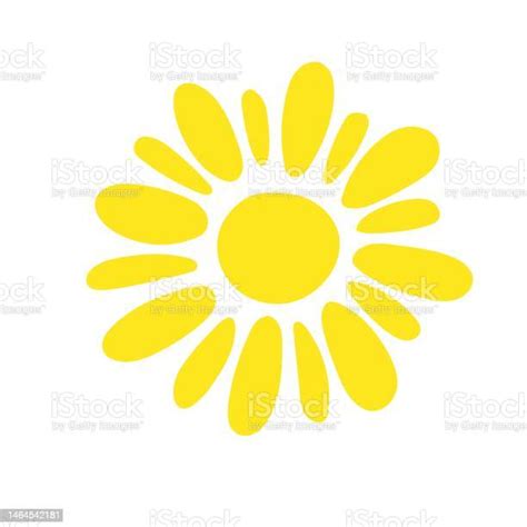 둥근 모양 중간을 가진 간단한 노란 태양 벡터 평면 일러스트레이션 카드 만들기를위한 귀여운 여름 이미지 장식 휴가 개념 및 어린이를위한 휴가 및 여름 디자인 귀여운에 대한