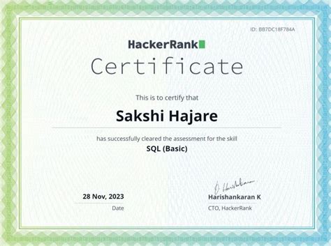 Sakshi Hajare On Linkedin Hackerrank Sqlskills