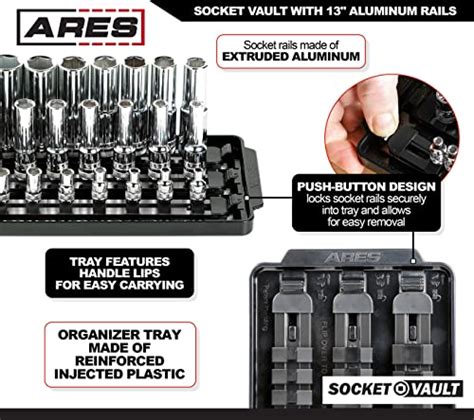 Ares 60153 Socket Vault 3 Piece 13 Inch Black Socket Rail Set With
