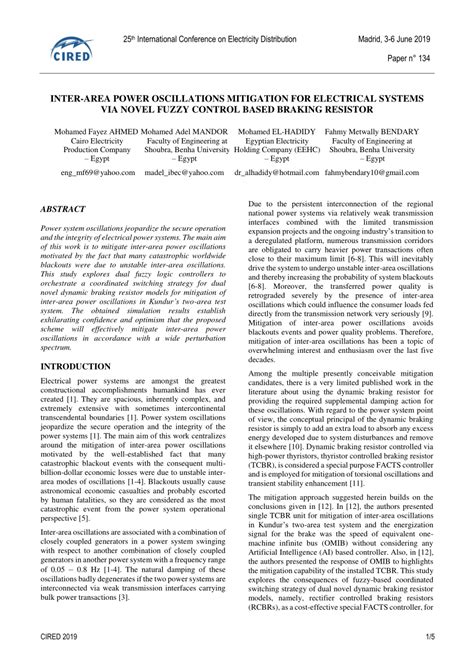Pdf Inter Area Power Oscillations Mitigation For Electrical Systems Via Novel Fuzzy Control