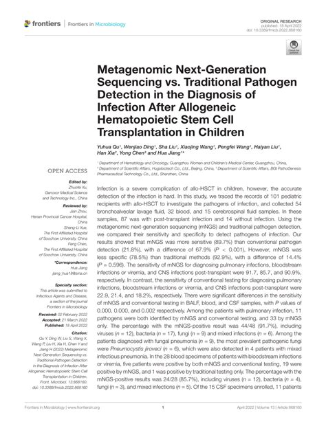 Pdf Metagenomic Next Generation Sequencing Vs Traditional Pathogen Detection In The Diagnosis