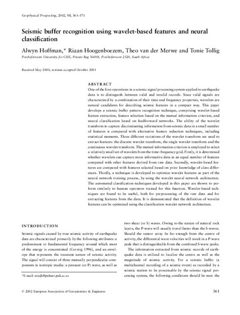 Pdf Seismic Buffer Recognition Using Wavelet Based Features And
