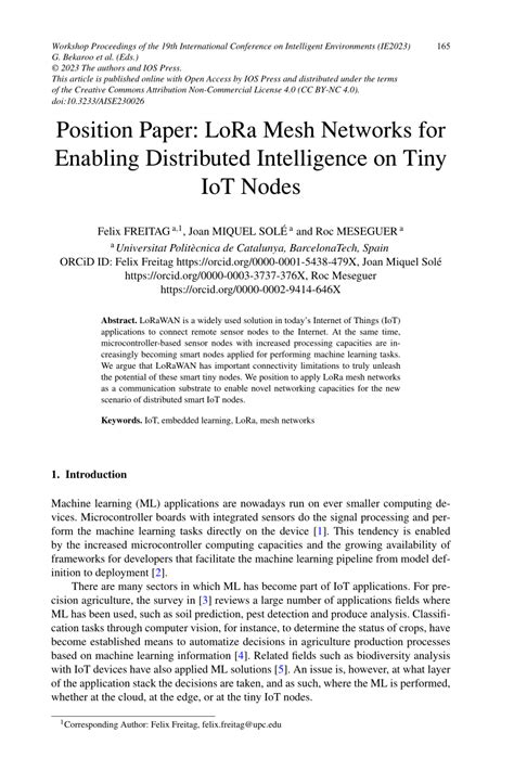 Pdf Position Paper Lora Mesh Networks For Enabling Distributed Intelligence On Tiny Iot Nodes