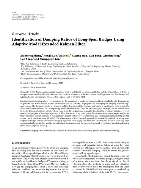 Pdf Identification Of Damping Ratios Of Long Span Bridges Using Adaptive Modal Extended Kalman
