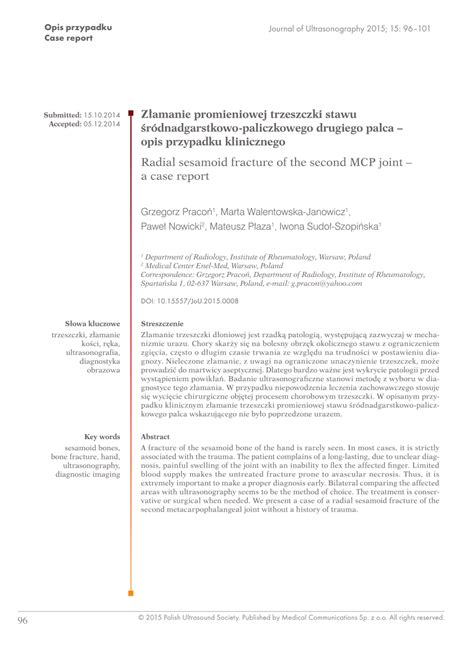 Pdf Radial Sesamoid Fracture Of The Second Mcp Joint A Case Report