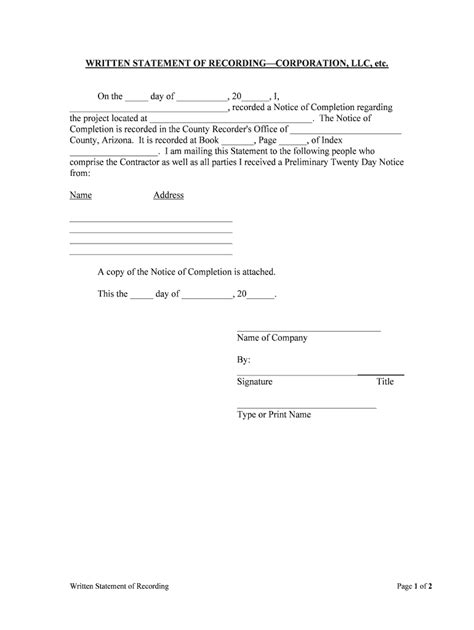Written Statement Of Recording Individual Form Fill Out And Sign
