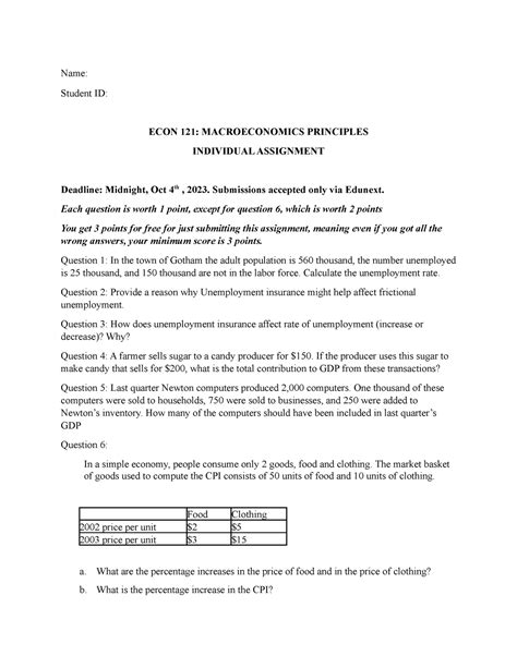 Individual Assignment 1 Name Babe ID ECON 121 MACROECONOMICS PRINCIPLES INDIVIDUAL Studocu