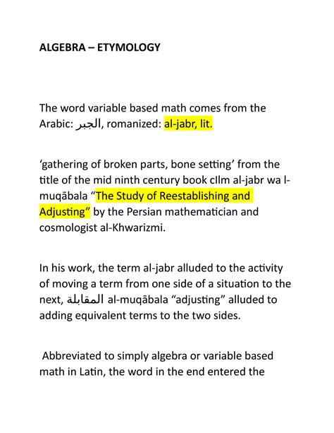 Algebra Etymology Useful Algebra Etymology The Word Variable
