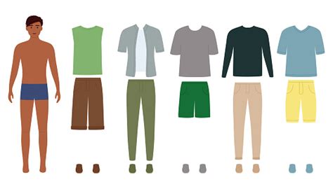 dark skin paper doll man with clothes for different events vector illustration stock