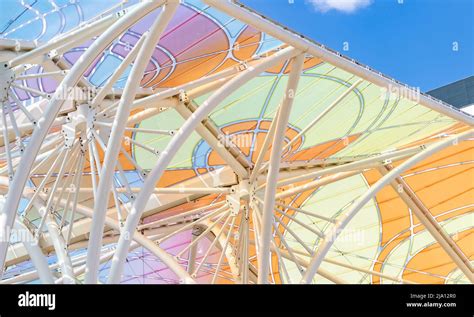 A close up picture of the colorful Unicorn Stable or Piotrkowska Centrum tram station in Łódź