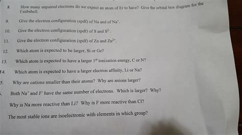 Solved How Many Unpaired Electrons Do We Expect An Atom Of