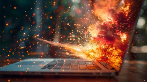 Cutting Edge Creative Technology Color Digital Data Explosion Burst In Laptop Notebook Stock