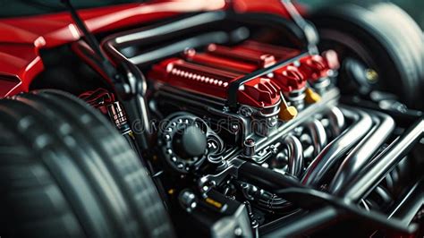 A Closeup Of The Detailed Engine Bay Of A Rare Sports Car Model