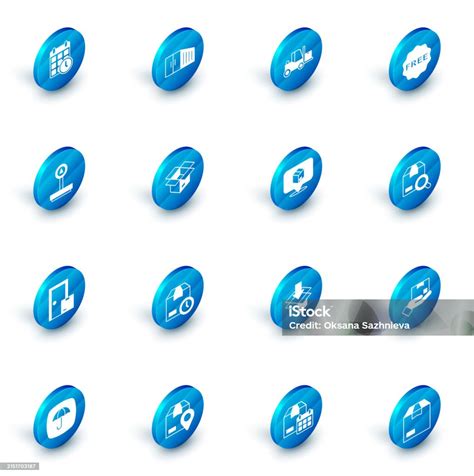 컨테이너 설정 지게차 쌀 태그 무료 규모 택배 서비스 Unboxing 검색 패키지 및 위치 판지 아이콘 벡터 3차원 형태에 대한 스톡 벡터 아트 및 기타 이미지 Istock