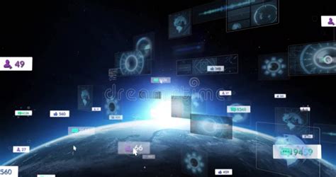 Holographic Animation Of Digital Data Floating Over Earth In Futuristic Scene Stock Footage