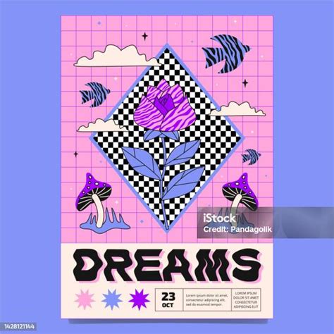 전시회 이벤트 콘서트를위한 밝은 환각제 포스터 현대적인 질감의 콜라주 복고풍에 대한 스톡 벡터 아트 및 기타 이미지 복고풍 1970 1979 년 강렬하고 밝은 색상