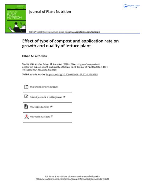 Pdf Effect Of Type Of Compost And Application Rate On Growth And Quality Of Lettuce Plant