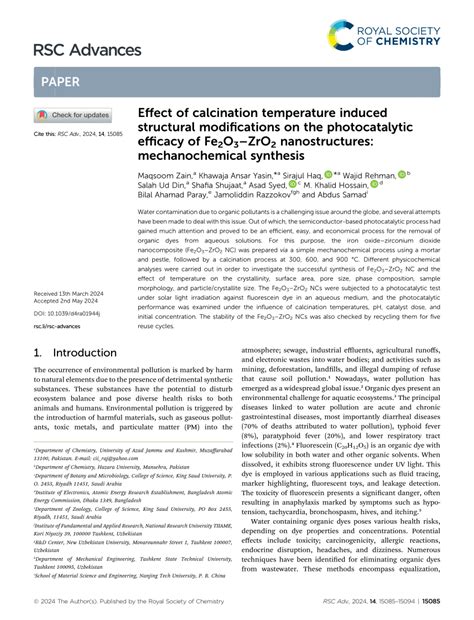 Pdf Effect Of Calcination Temperature Induced Structural Modifications On The Photocatalytic