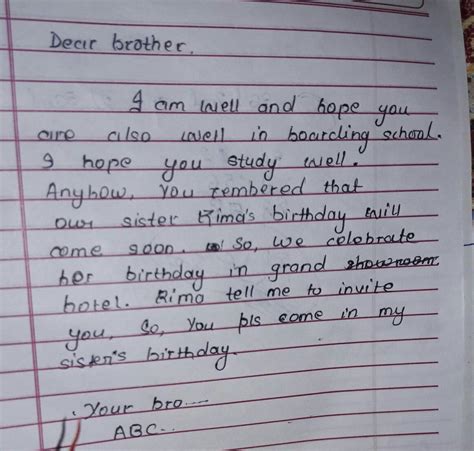 Write A Letter To Your Brother In A Boarding School Telling Him About