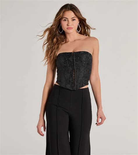 Sultry Strapless Floral Jacquard Corset Top And Windsor