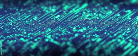 Futuristic Style Circuit Board With Illuminated Processor Sending Electric Pulses Of Information