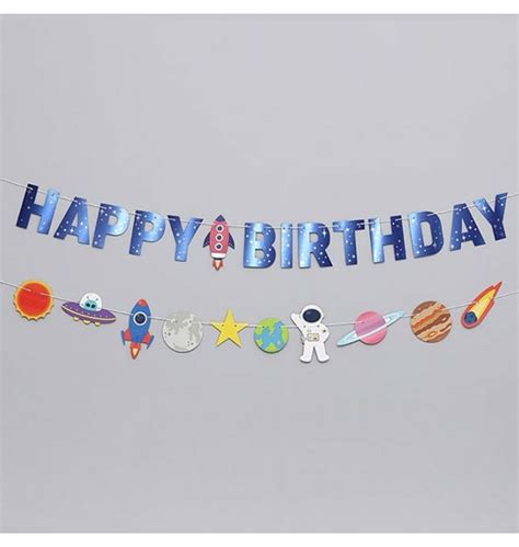 종이 선물 해피버스데이 달 외계인 지구 즐거운 별 배너 행성 장식 생일파티 별똥별 우주 함께하는 우주인 티몬