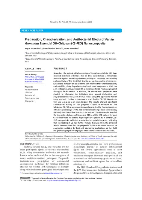 Pdf Preparation Characterization And Antibacterial Effects Of