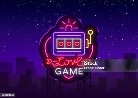 사랑 게임 네온 사인 벡터입니다 카지노 슬롯 머신 로고 네온 스타일 기호 라이트 배너 카지노와 도박에 대 한 밝은 네온 밤 광고