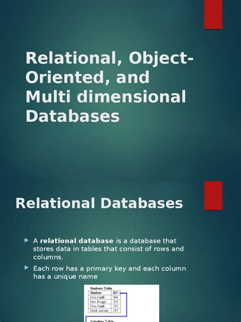 relational object oriented and multi dimensional databases pdf