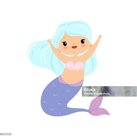 분홍색 머리를 가진 아름 다운 작은 인 어 사랑 스러운 바다 공주 캐릭터 벡터 일러스트 레이 션 0명에 대한 스톡 벡터 아트 및 기타 이미지 Istock