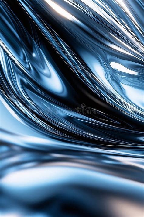 Abstract Metallic Blue Waves Background With Reflective Surface And Smooth Texture Stock