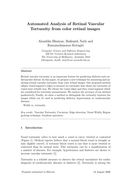 Pdf Automated Analysis Of Retinal Vascular Tortuosity On Color