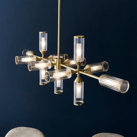 Satin Brass Linear Pendant With Ribbed Glass Shades Pendants E2