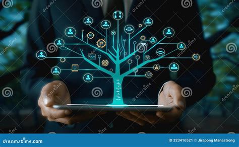 Futuristic Business Holographic Depict Structure Symbol At Data Flow