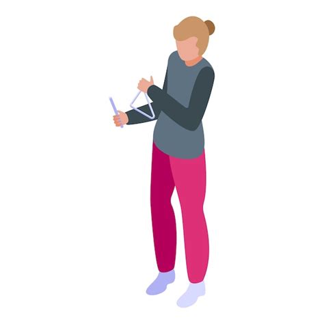 Premium Vector Female Musician Playing Triangle Standing And Holding Metal Stick