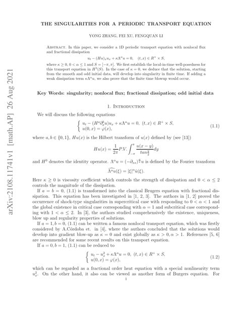 Pdf The Singularities For A Periodic Transport Equation