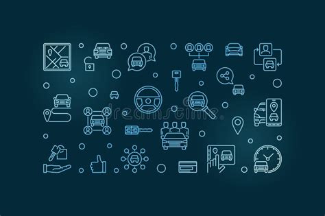 Carsharing Concept Line Blue Illustration Car Sharing Concept Vector Horizontal Banner Stock